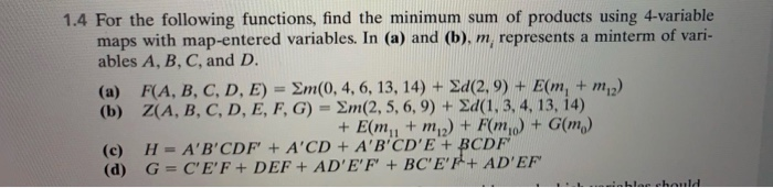 Solved 1.4 For the following functions, find the minimum sum | Chegg.com