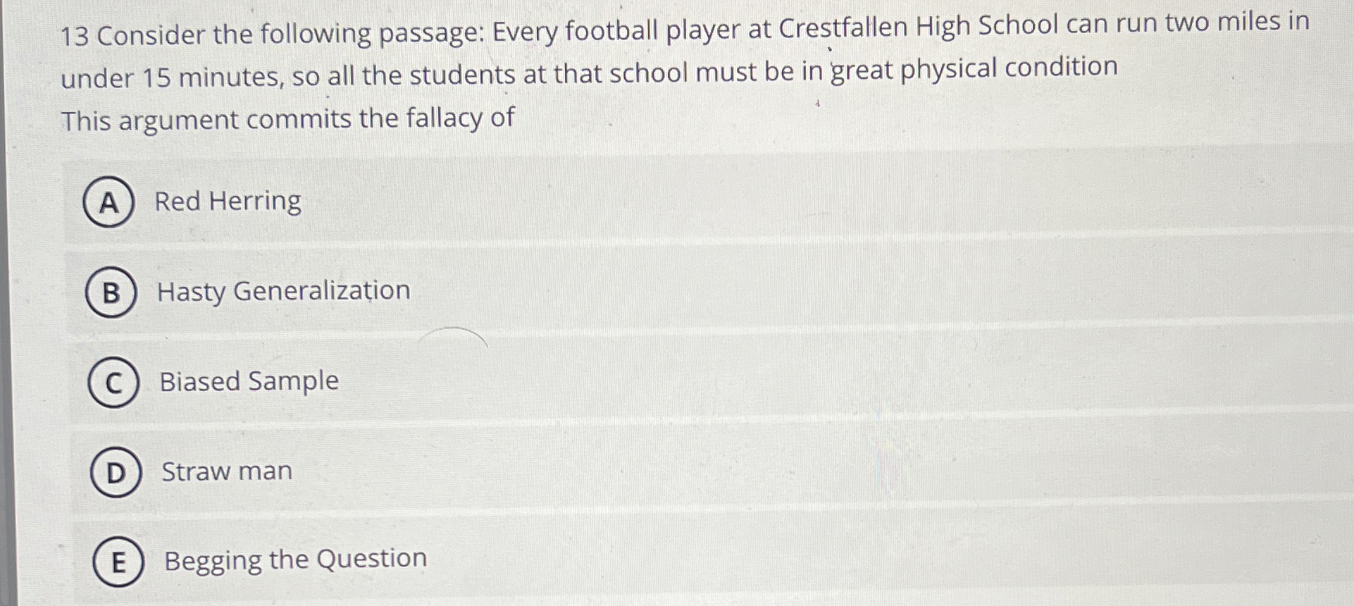 Solved 13 ﻿Consider the following passage: Every football | Chegg.com