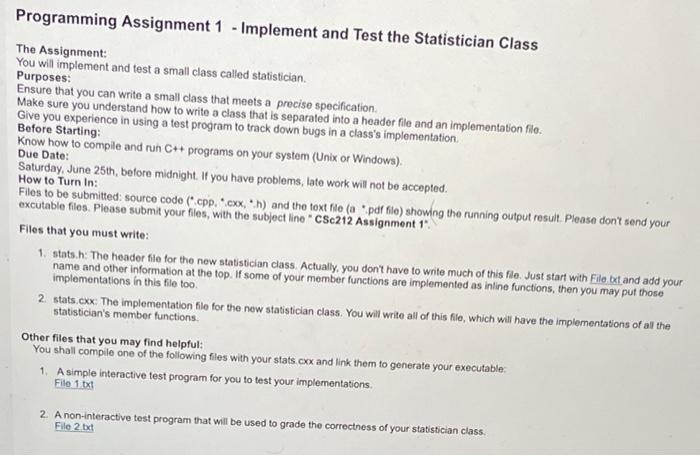 Solved Programming Assignment 1 - Implement and Test the | Chegg.com