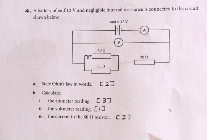 Solved 4. A battery of emf 12 V and negligible internal | Chegg.com