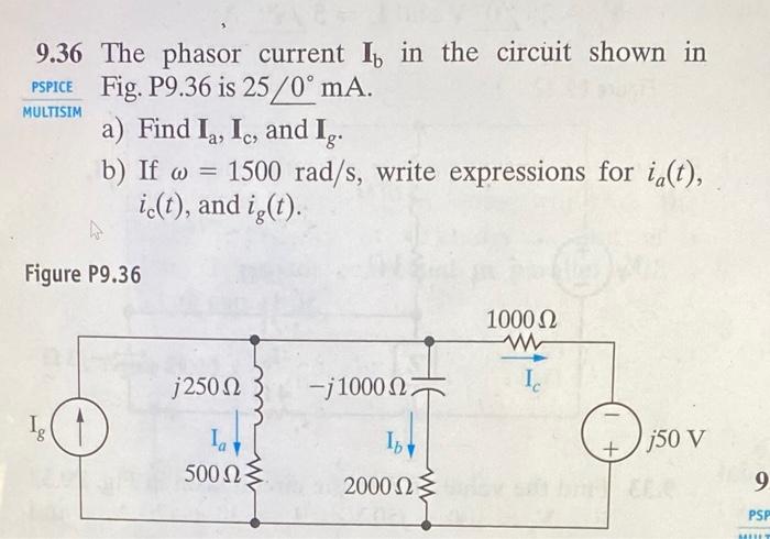 Solved 9.36 The phasor current Ib in the circuit shown in | Chegg.com