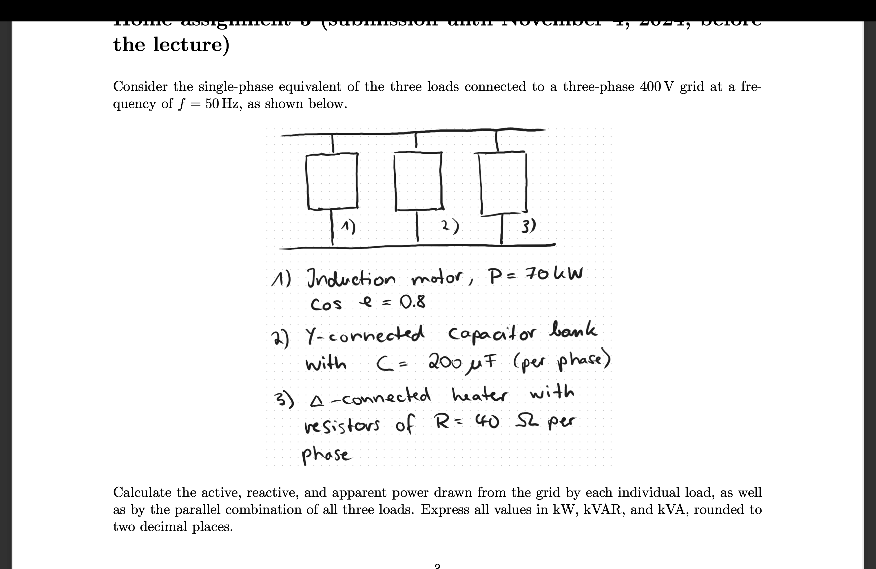 Calculate the active, reactive, and apparent power | Chegg.com