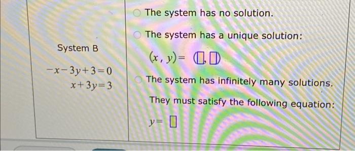Solved The system has no solution. The system has a unique | Chegg.com