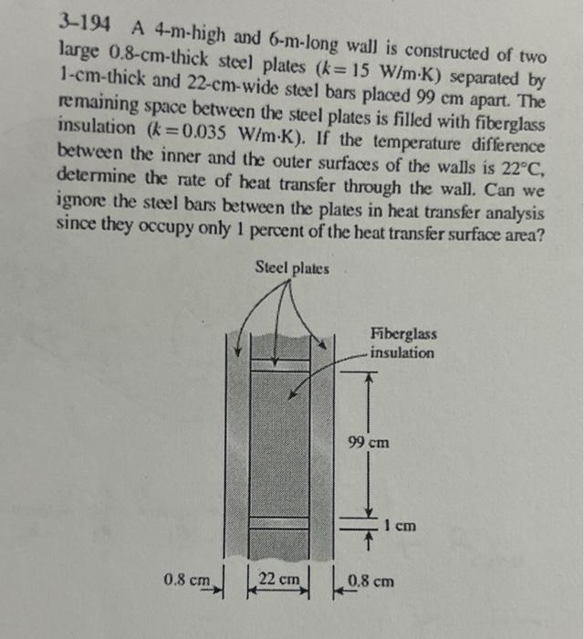 Solved 3-194 A 4-m-high and 6-m-long wall is constructed of | Chegg.com