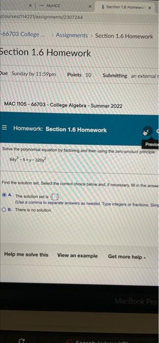Solved MyHCC Section 16 Homewar x | Chegg.com