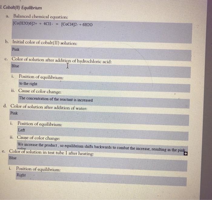 Solved cobalt (II) equilibrium, the second picture is just | Chegg.com