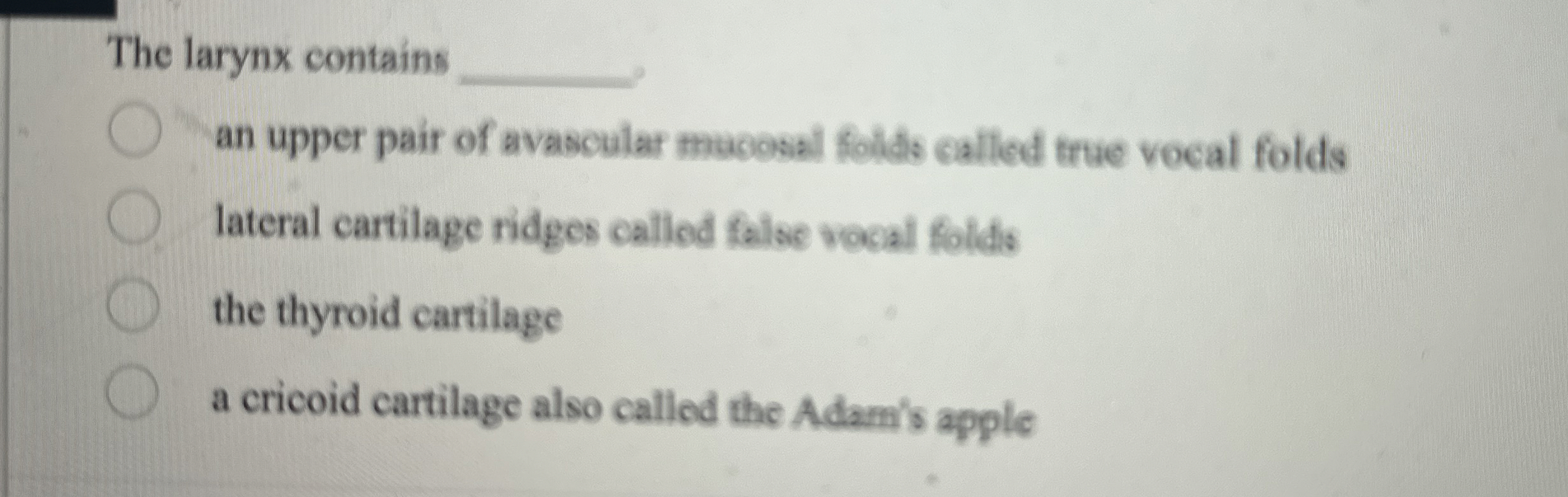 Solved The larynx contains an upper pair of avascular | Chegg.com
