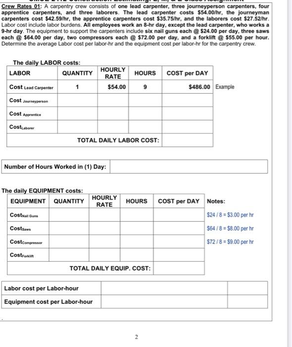 Solved Crew Rates 01: A carpentry crew consists of one lead | Chegg.com