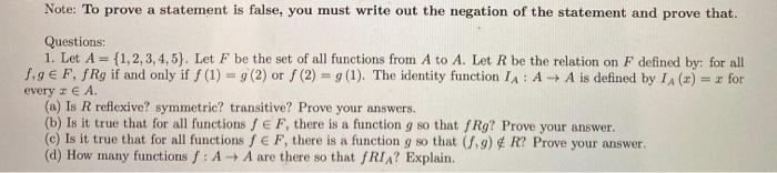 Solved Note: To prove a statement is false, you must write | Chegg.com