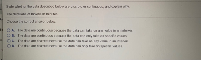 Solved State whether the data described below are discrete | Chegg.com