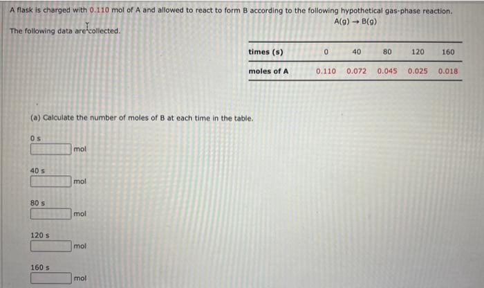 Solved A flask is charged with 0.110 mol of A and allowed to | Chegg.com
