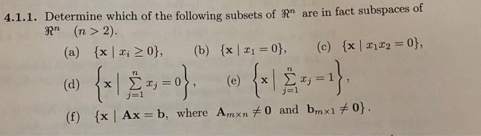 Solved 1.1. Determine which of the following subsets of ℜn | Chegg.com