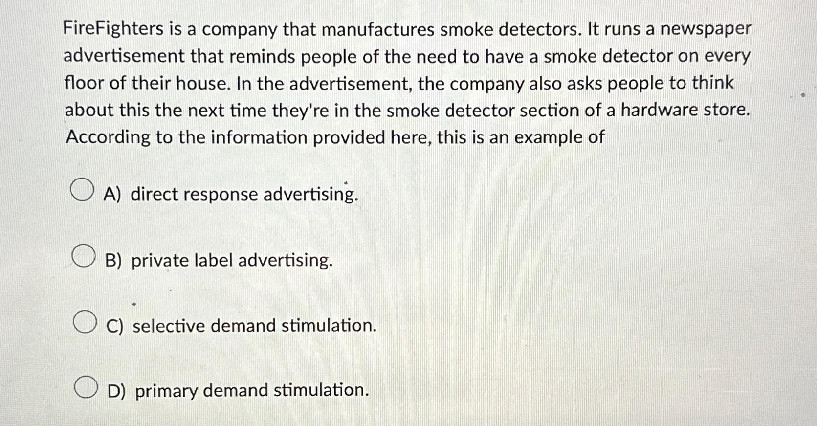 Solved FireFighters is a company that manufactures smoke | Chegg.com