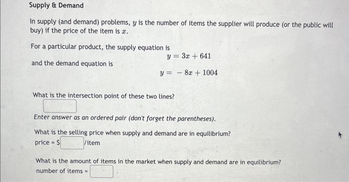 Solved In supply (and demand) problems, y is the number of | Chegg.com