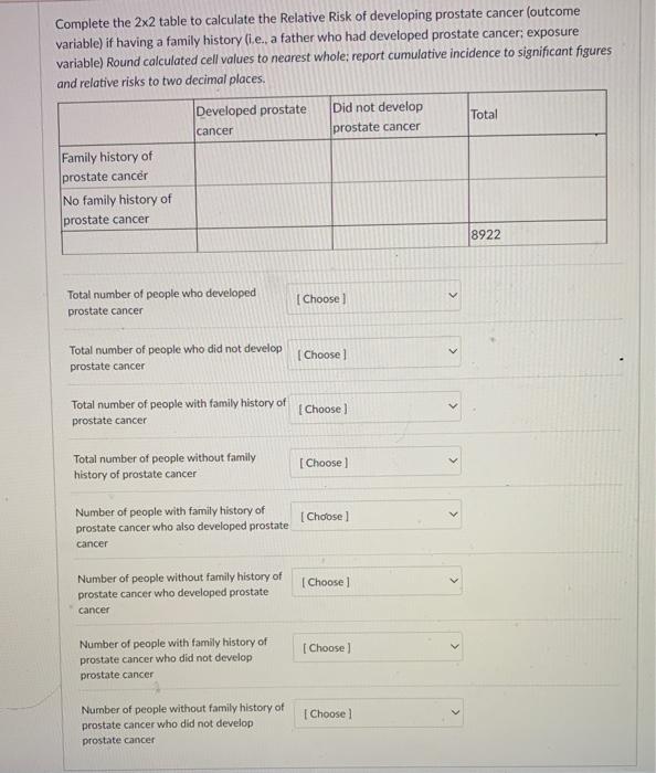 Solved Complete the 2×2 table to calculate the Relative Risk | Chegg.com