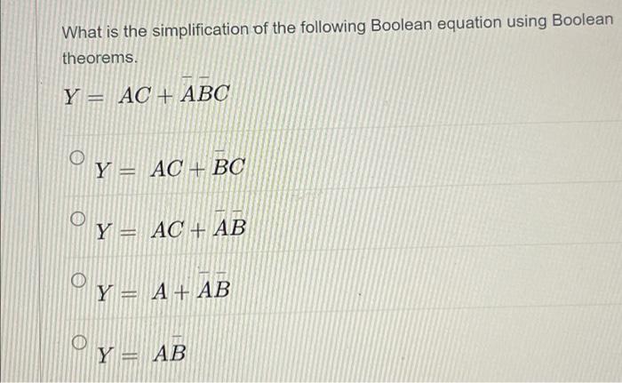 Solved What is the simplification of the following Boolean | Chegg.com