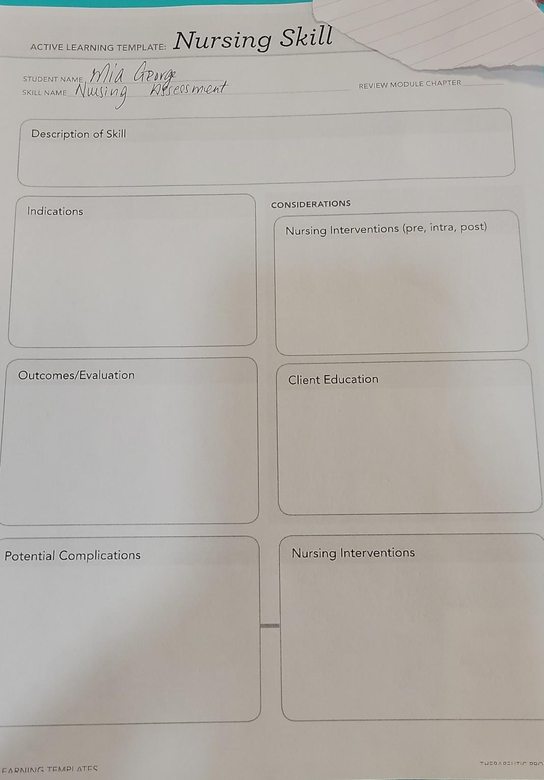 Solved ACTIVE LEARNING TEMPLATE: Nursing Skill mia George | Chegg.com