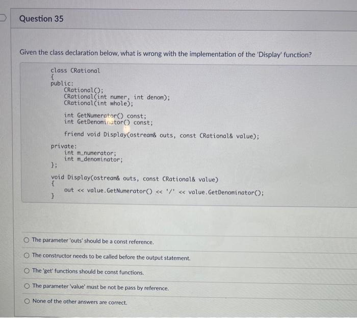Solved Question 35 Given the class declaration below, what | Chegg.com