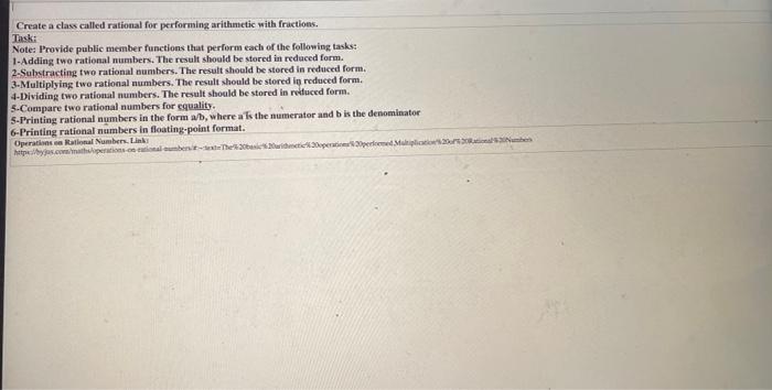 Solved Create a class called rational for performing | Chegg.com