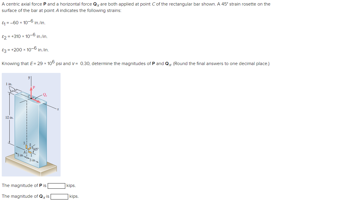 Solved A centric axial force P ﻿and a horizontal force Qx | Chegg.com