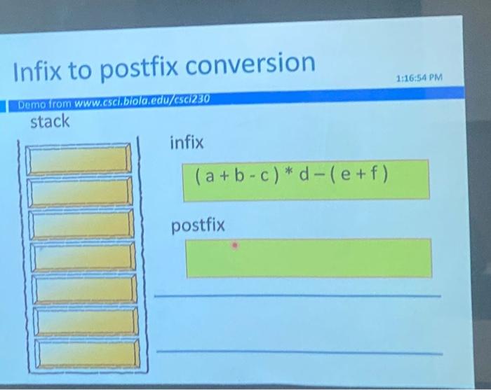 Solved Infix to postfix conversion 1:16:54 PM Demo from | Chegg.com