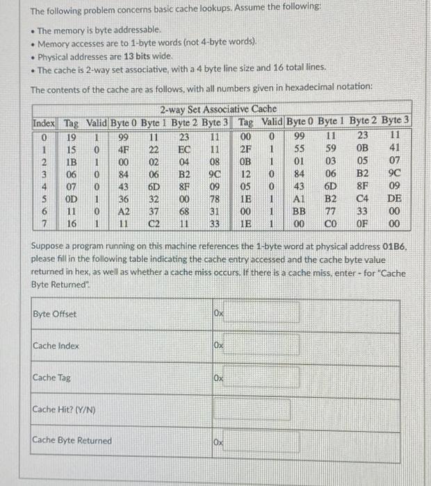 Solved The following problem concerns basic cache lookups. | Chegg.com