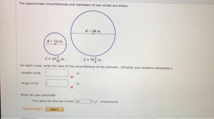 Solved The approximate circumferences and diameters of two | Chegg.com