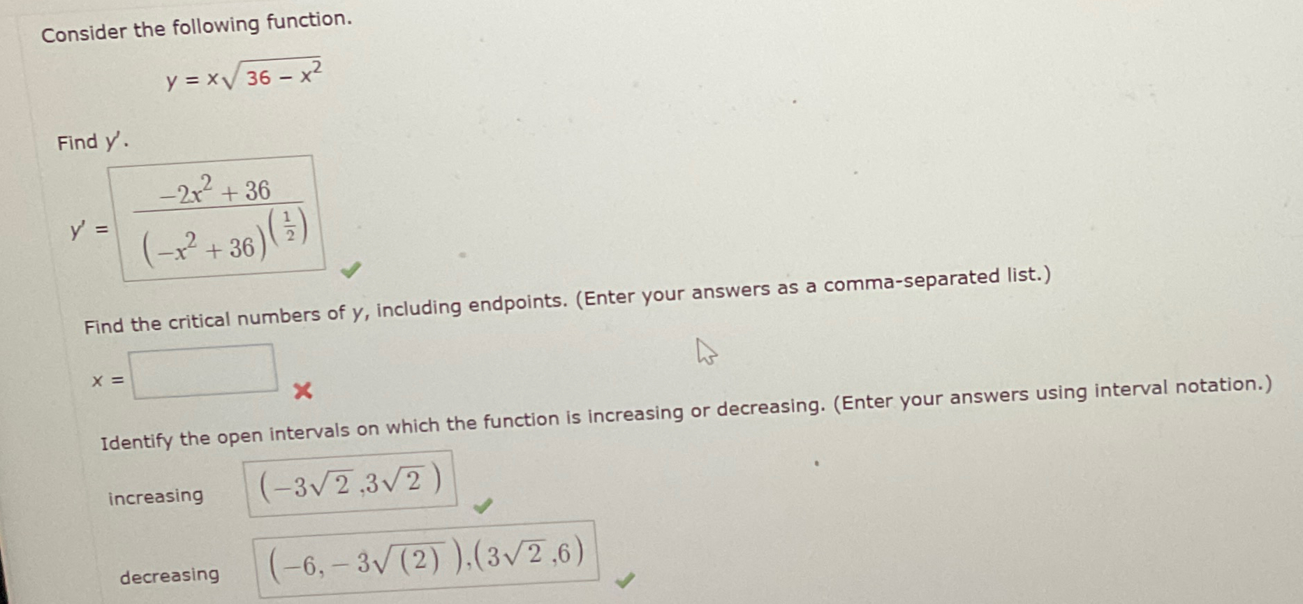 Solved Consider The Following Function Y X36 X22find
