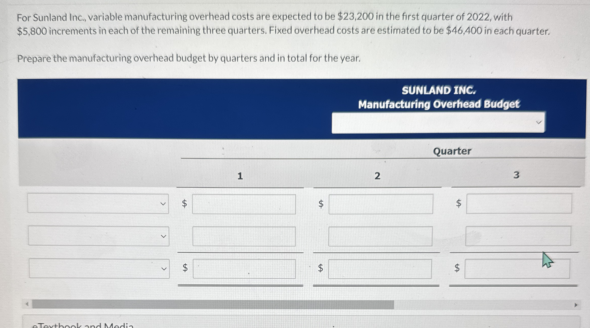 Solved For Sunland Inc., variable manufacturing overhead | Chegg.com