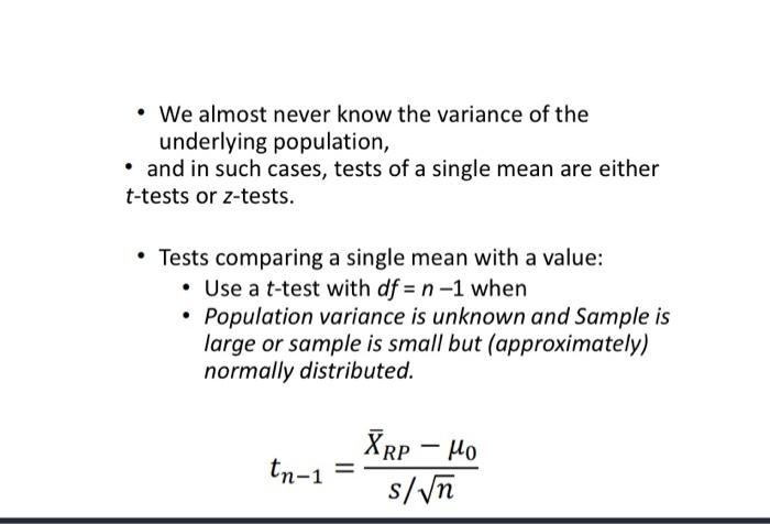 Solved Single Mean Hypothesis Test As a finance student, you | Chegg.com