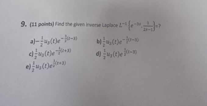 Solved (11 ﻿points) ﻿Find the given inverse Laplace | Chegg.com