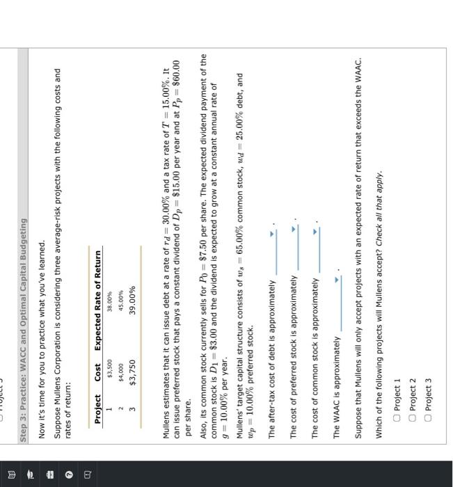 Solved Step 3: Practice: WACC and Optimal Capital Budgeting | Chegg.com
