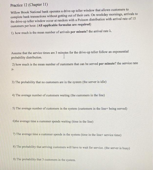 Solved Practice 12 (Chapter 11) Willow Brook National bank | Chegg.com