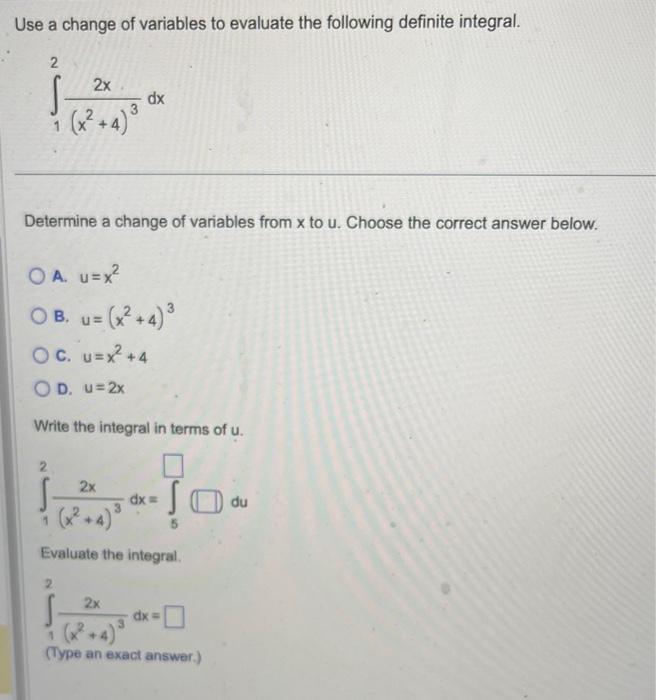 Solved Use a change of variables to evaluate the following | Chegg.com