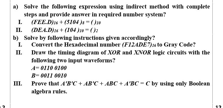 Solved a) Solve the following expression using indirect | Chegg.com