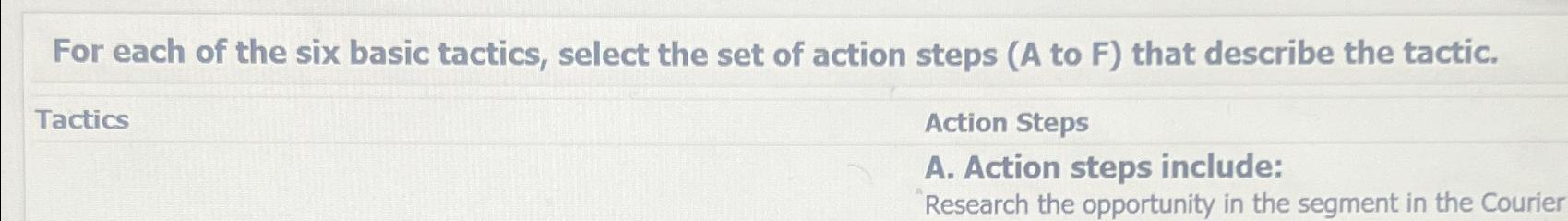 Solved For each of the six basic tactics, select the set of | Chegg.com