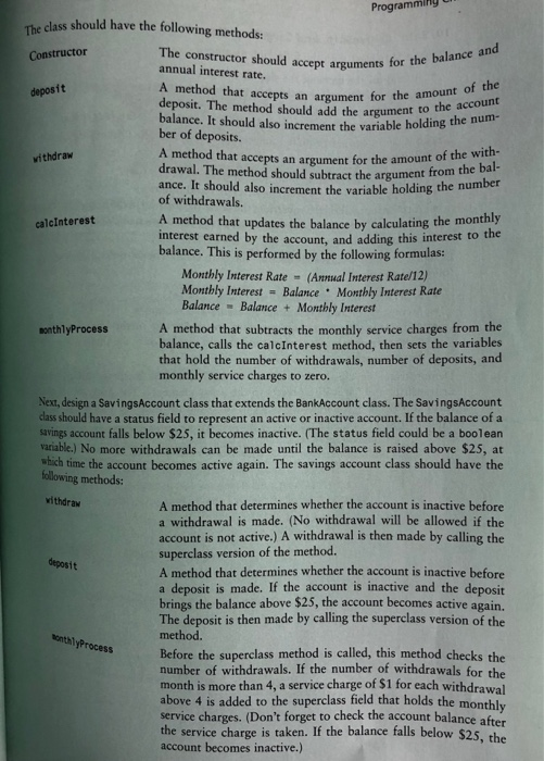 Solved 9. BankAccount and SavingsAccount Classes Design an | Chegg.com