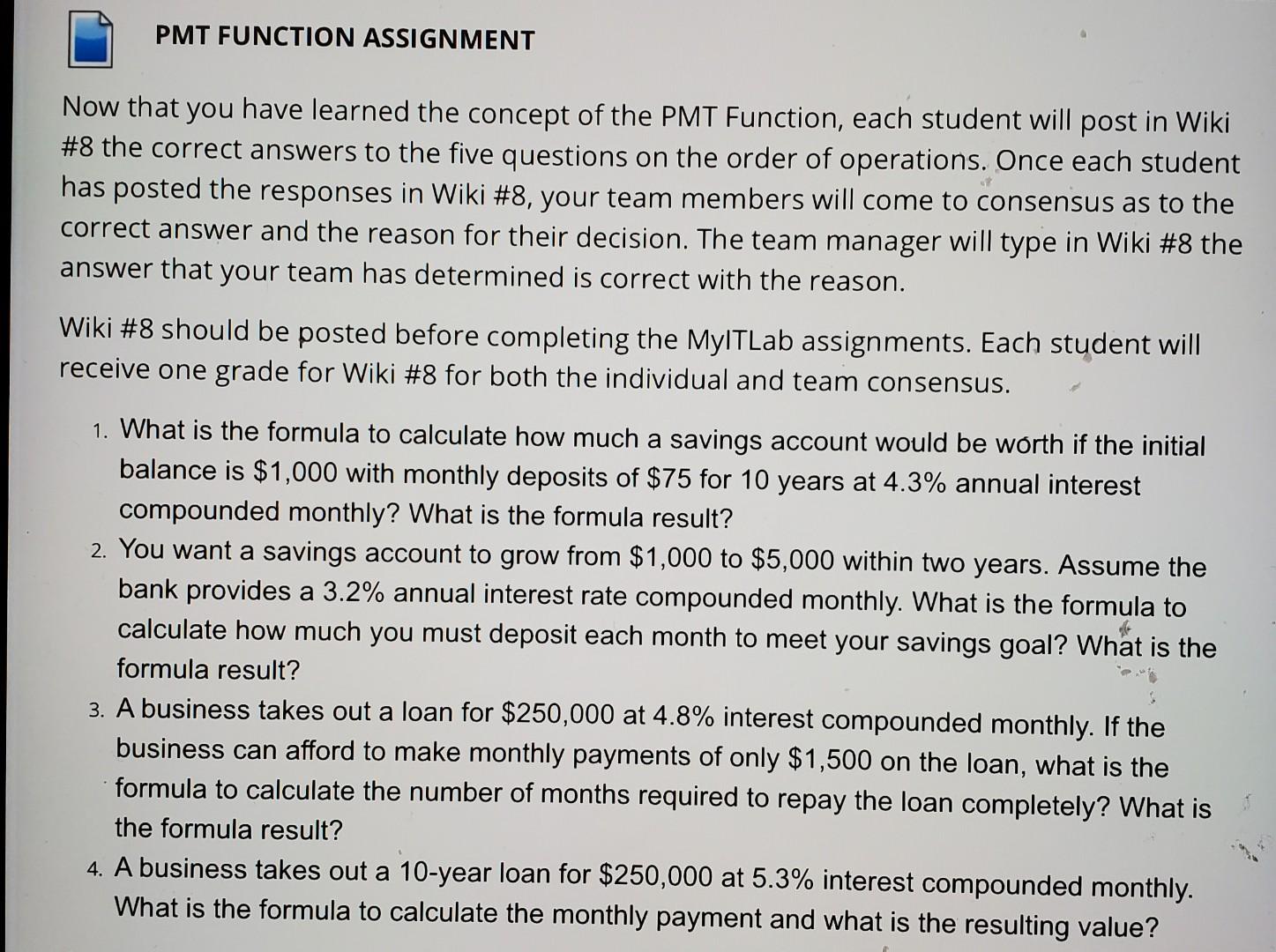 Solved PMT FUNCTION ASSIGNMENT Now that you have learned the | Chegg.com