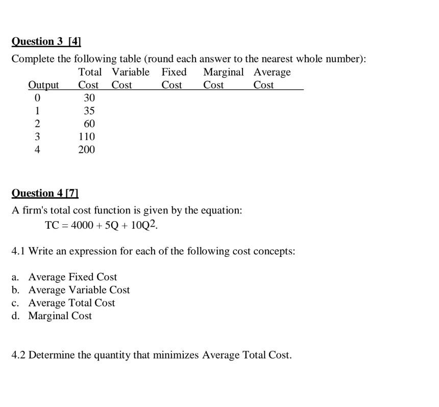 Solved Question 1 [7] The production function for the | Chegg.com