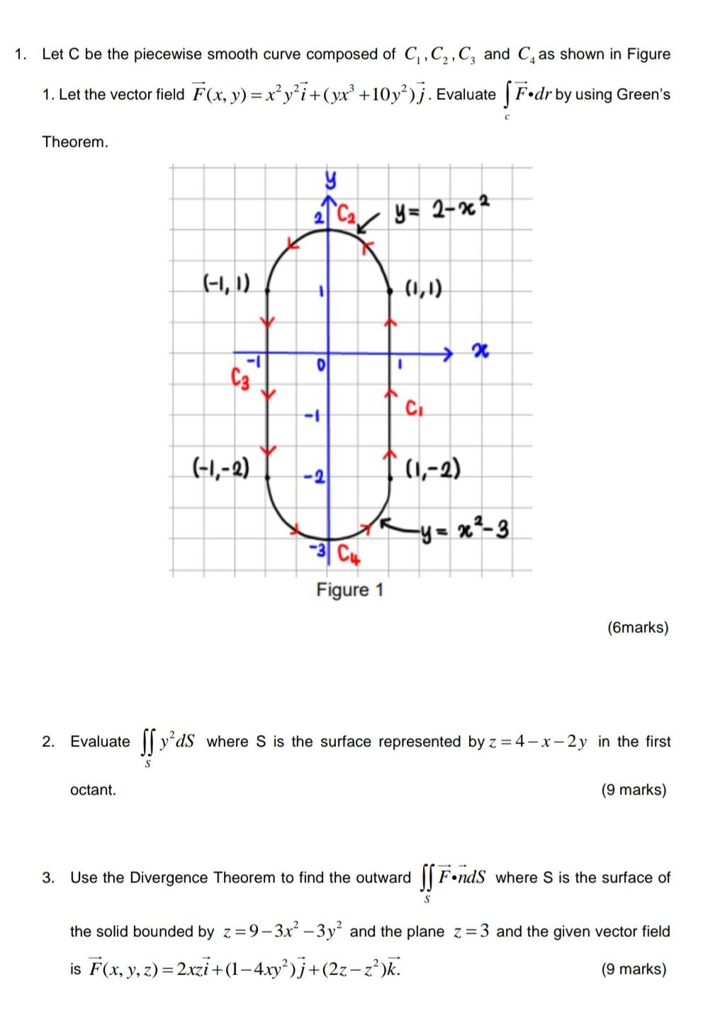 Solved 1. Let C be the piecewise smooth curve composed of | Chegg.com