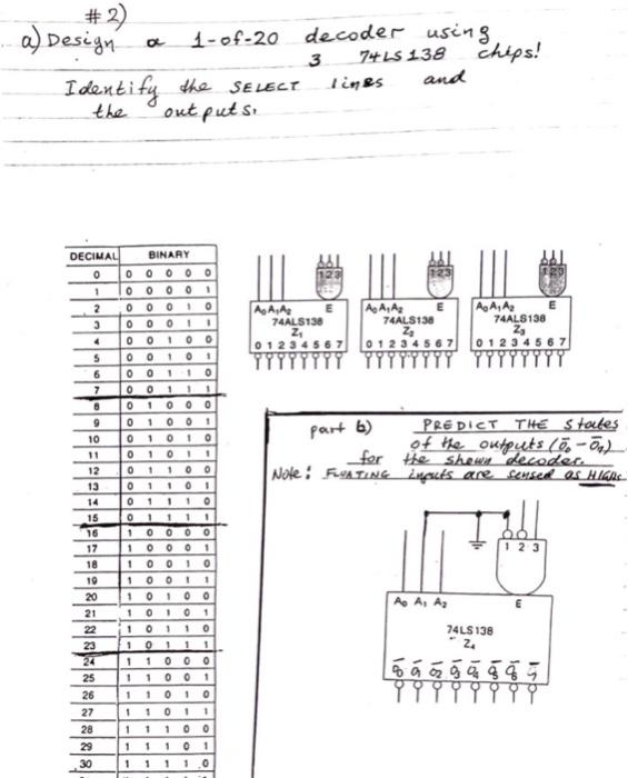 #2) a) Design OL 1-of-20 decoder using 74LS 138 | Chegg.com