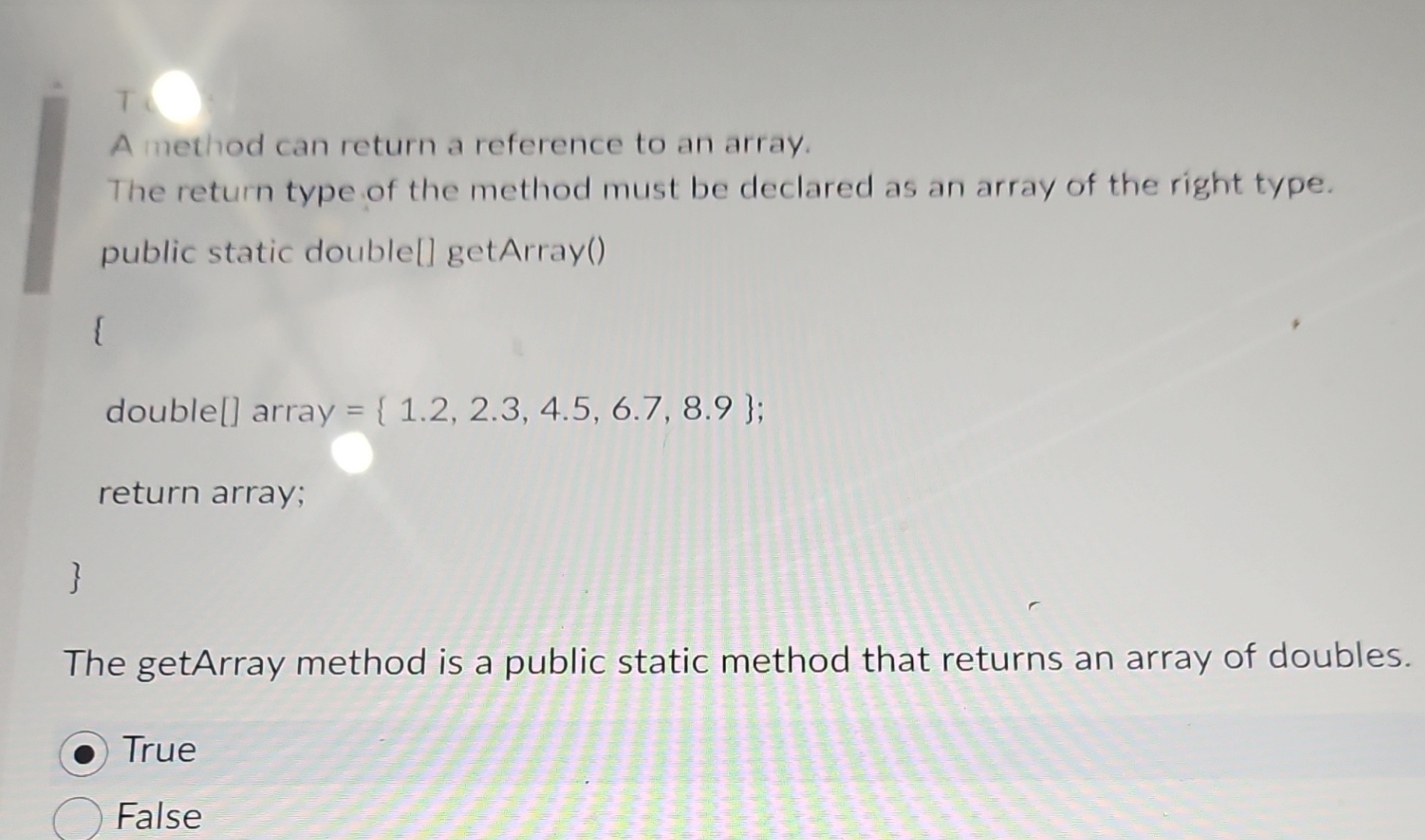 TA method can return a reference to an array.The | Chegg.com