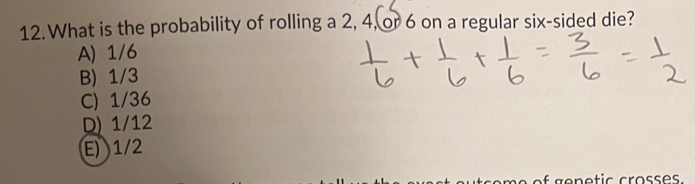 Solved What is the probability of rolling a 2,4,6 ﻿on a | Chegg.com