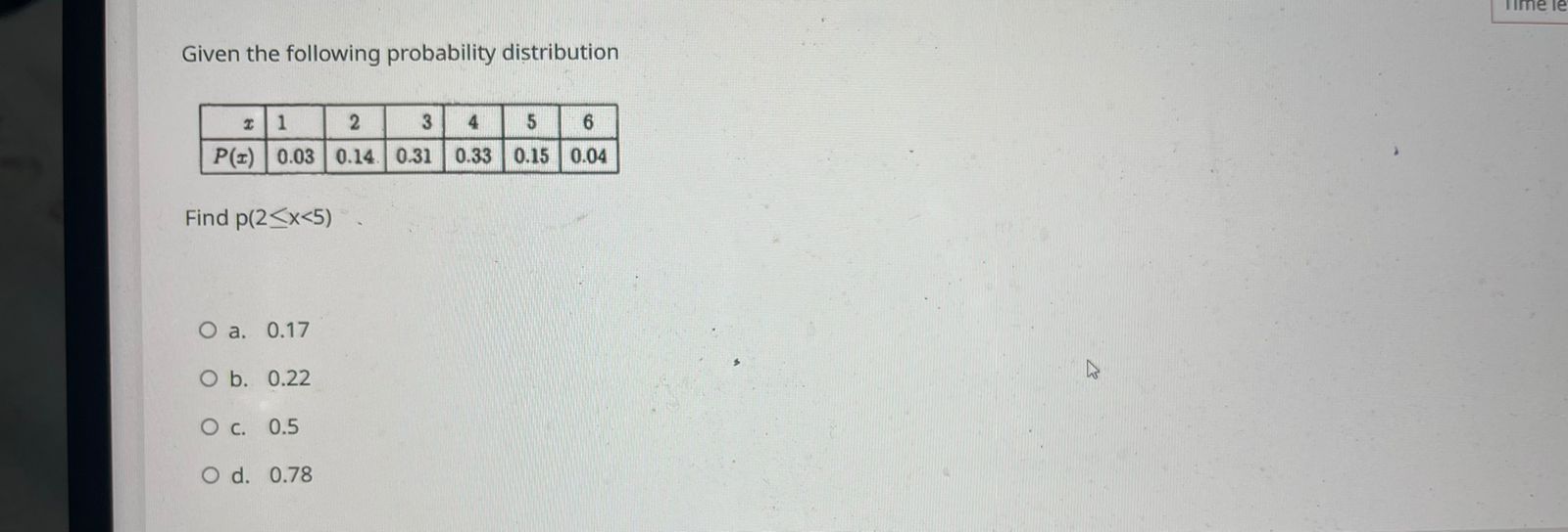 Solved Given the following probability distributionFind | Chegg.com