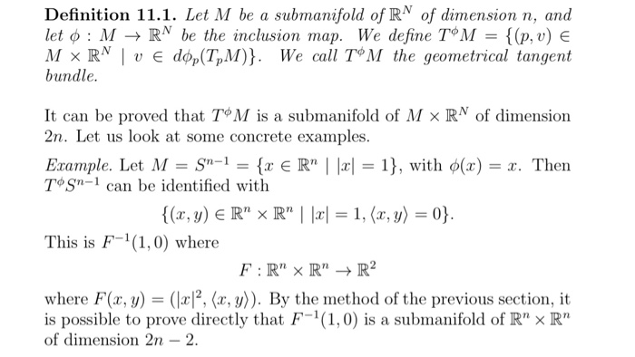 Solved Definition 11.1. Let M be a submanifold of RN of | Chegg.com