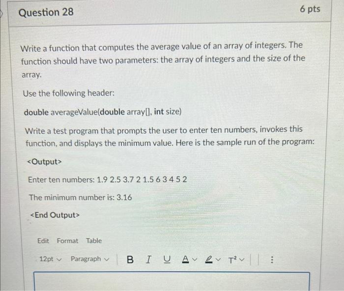 Solved Write A Function That Computes The Average Value Of
