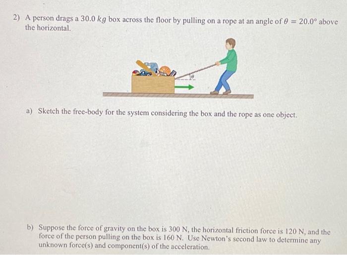 Solved 2) A person drags a 30.0 kg box across the floor by | Chegg.com