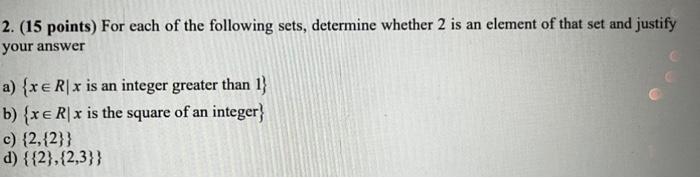 Solved 2. (15 points) For each of the following sets, | Chegg.com