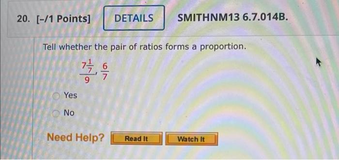 Solved 20. [-/1 Points] DETAILS SMITHNM13 6.7.014B. Tell | Chegg.com
