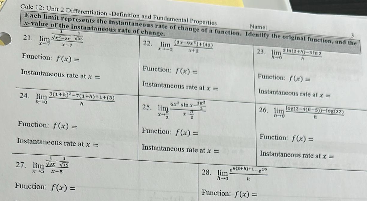 Solved Calc 12: Unit 2 ﻿Differentiation -Definition, and | Chegg.com